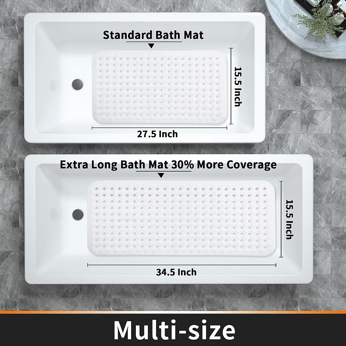 Yimobra Original Non Slip Bathtub Mats, Shower Bath Mat for Tub with Suction Cups and Drain Holes, Machine Washable, BPA, Latex, Phthalate Free, 34.5 x 15.5 Inches, White