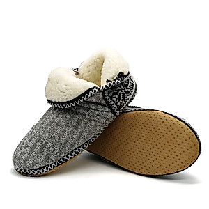 GPOS Women's Cashmere Knit House Slipper Booties Cotton Quilted Warm Indoor Ankle Boots Grey
