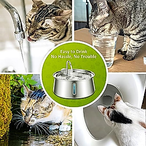 ZEKIRY Cat Water Fountain Stainless Steel, 134oz/4L Automatic Pet Water Fountain with Water Level Window, Ultra Quiet Dog Water Dispenser with Filter and Sponge, Faucet Water Fountain for Cat, Dog