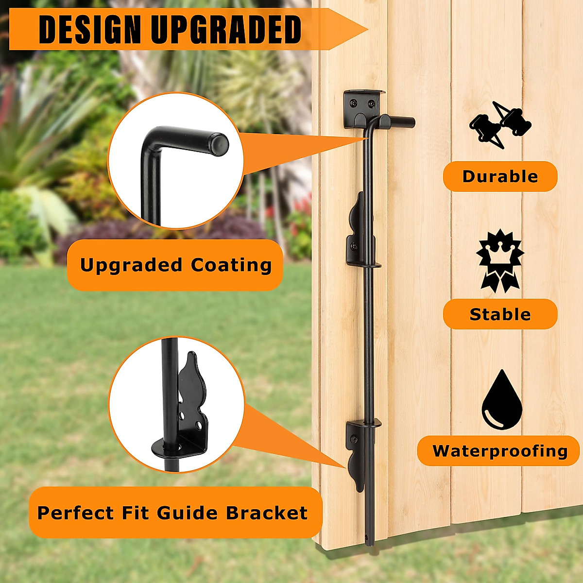 DJSUNPACKING 24" Heavy Duty Cane Bolt Gate Drop Rod-Steel Gate Ground Latch Designed for Wood Metal Vinyl Gates or Double Doors Fence Applications-2 Pack