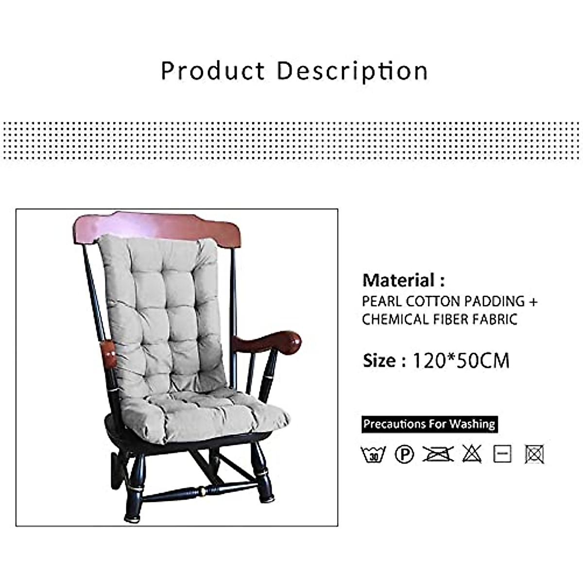 Rocking Chair Cushion,Indoor/Outdoor Rocking Chair Cushions Set Non-Slip Seat/Back Chair Cushion,Patio Chair Cushion with Ties Patio Chaise Lounger Swing Bench Cushion for Patio Furniture (Gray)