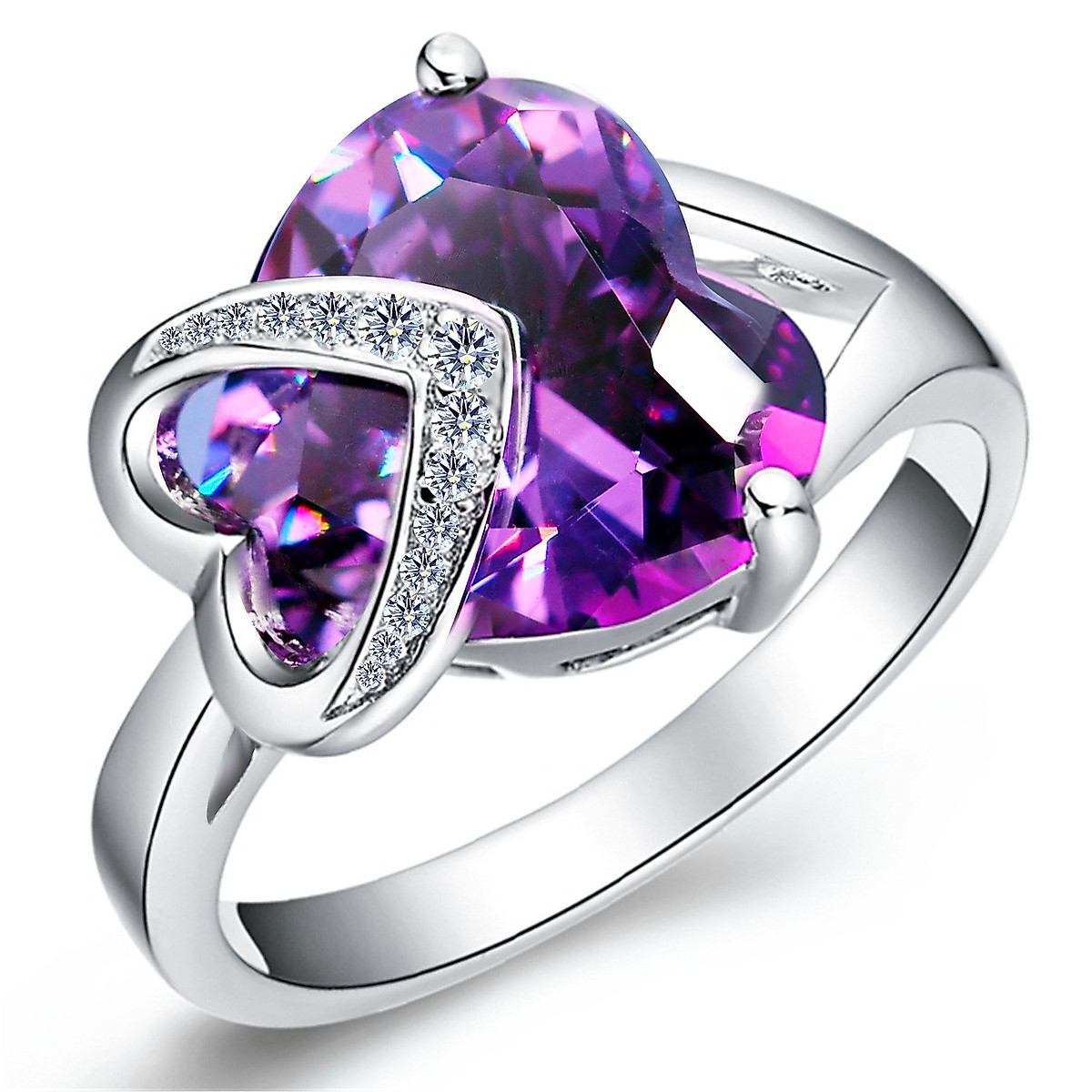 Uloveido Lady Fashion Statement Jewelry Arrow Love Purple Ring Synthetic Alexandrite Ring for Mom Gifts For Women Love Forever J130 (size 9)