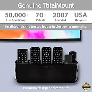 TotalMount Hole-Free Remote Holder – Eliminates the Need to Drill Holes in Your Wall (Premium Black Remote Control Holder for 5 or 6 Remotes)