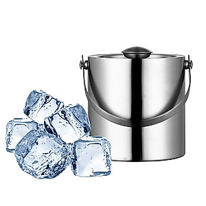 Cuawan Ice Bucket - 3L Double Thermal Insulation Bucket, Nordic Bar and KTV Beer and Wine Cocktail and Champagne Chilling Bucket with Lid,Champagne/Golden/Silver (Gold)