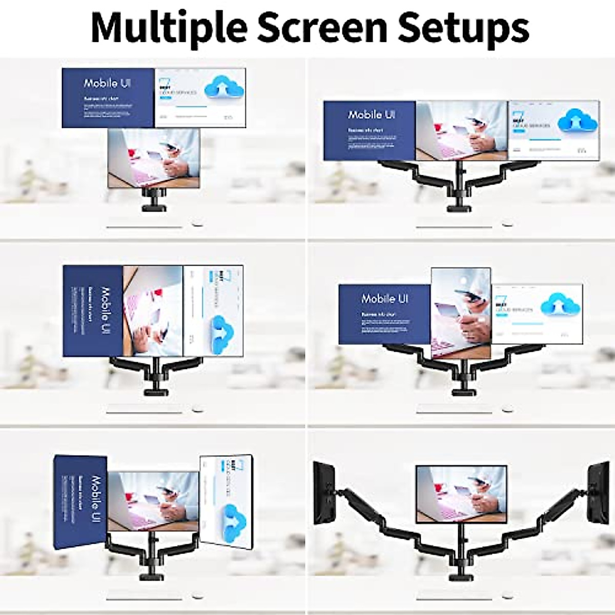 MOUNTUP Triple Monitor Desk Mount, 3 Monitor Stand for Three Max 27 Inch Computer Screen, 4.4-19.8lbs Heavy Duty Gas Spring Triple Monitor Arm Holder, VESA Bracket with Clamp/Grommet Base, Black