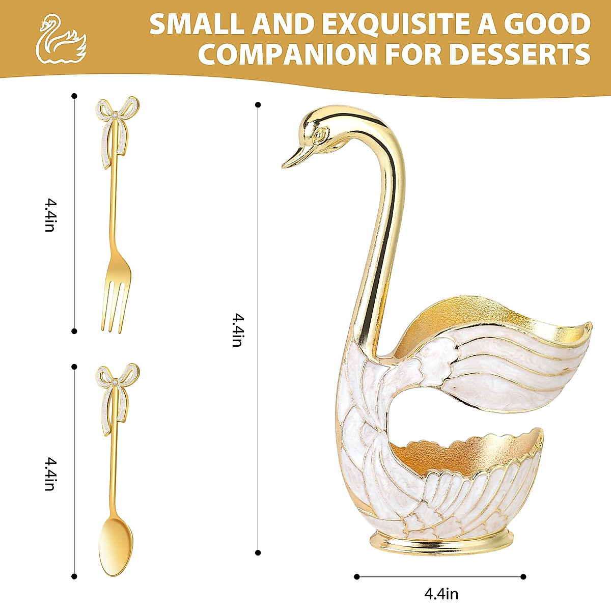Gold Swan Base Holder,Table Decorative Swan Dessert Spoons Organizer Base Spoons Holder with 6pcs Coffee Spoon set,Elegant Gold Dessert Spoons,Premium Zinc Alloy Swan Base Spoon Organizer (Gold)