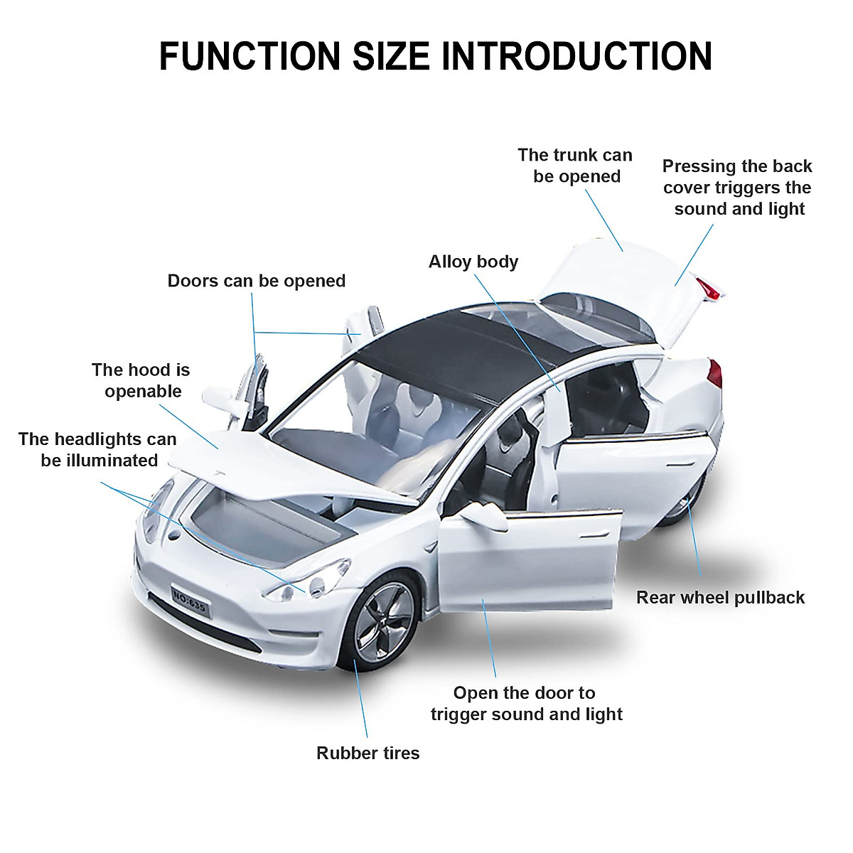 1/32 Scale Diecast Car Model, Pull Back Vehicles Toy Car with Sound and Light, Zinc Alloy Toy Car for Collectors & Boys or Girls 3+ Years Old (Model 3 -White)