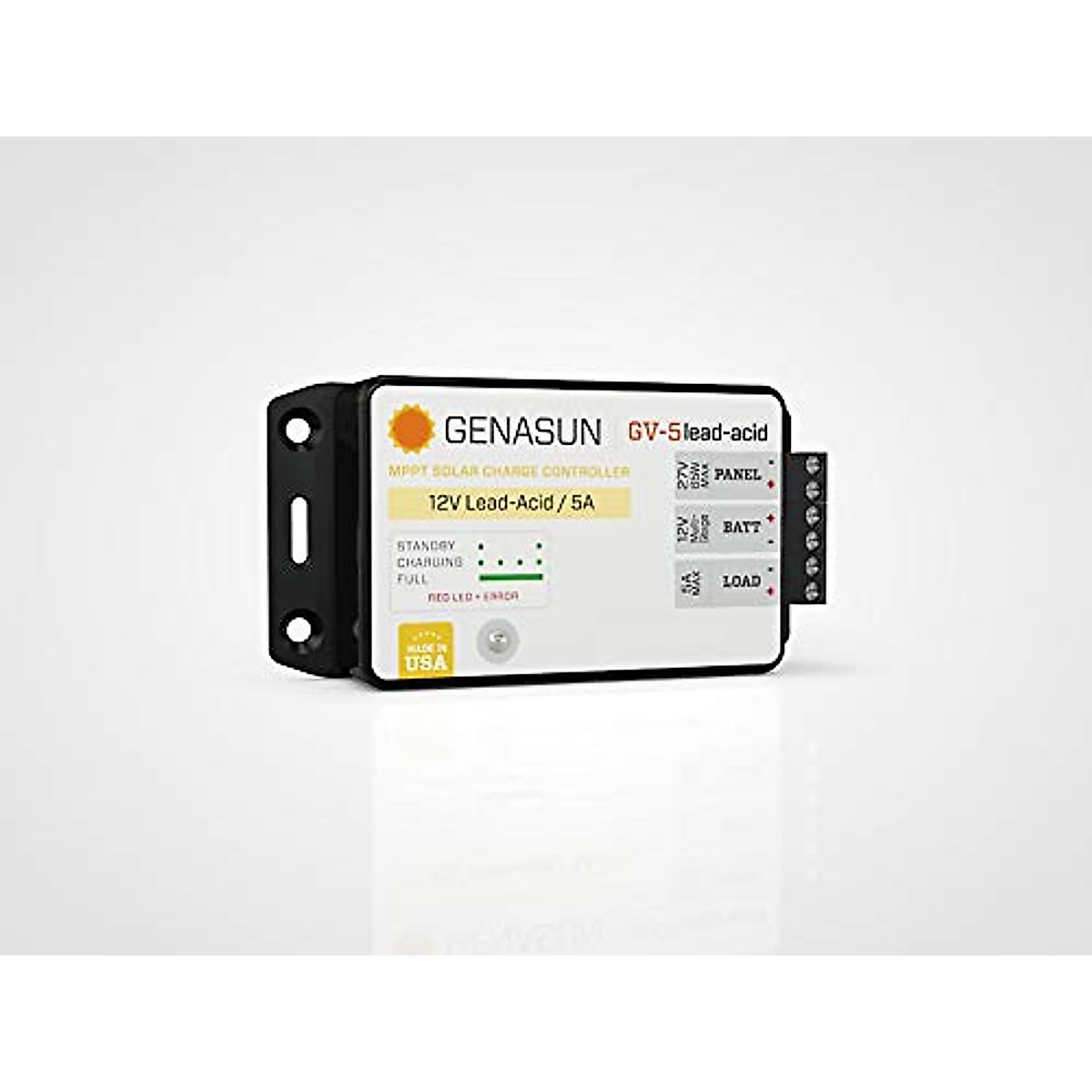 Genasun GV-5-Pb-12V, 5 A MPPT Solar Charge Controller for 12 V Lead-Acid Batteries and 5 A Load Output with Low Voltage Disconnect (LVD)