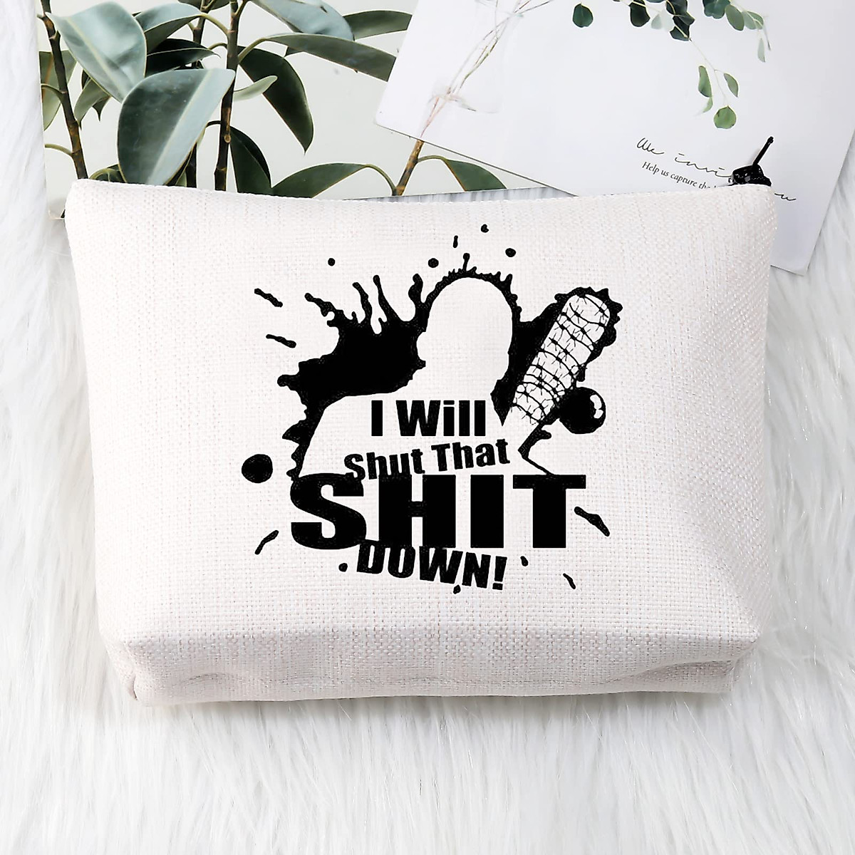BDPWSS I Will Shut That Shit Down Makeup Bag Travel Pouch For Women Zombie Lover Gift Baseball Bat Gift Redemption Gift (Shut that down)