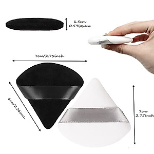 Triangle Powder Puff Makeup Puffs, 6 Pcs Ultra Soft Cotton Velour With Strap, Designed for Contouring,Under Eyes and Face Corners,Body Loose Powder Blending ​(White, Black)