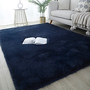 GERBIT Shag Area Rug 5x7 Feet Soft Indoor Rectangular Rugs Carpet Modern Luxury Plush Rugs for Living Room Home Decor Navy Blue