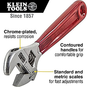 Klein Tools D506-4 Adjustable Drive Wrench, Forged with High Polish Chrome Finish and a plastic dipped handle, 4-Inch