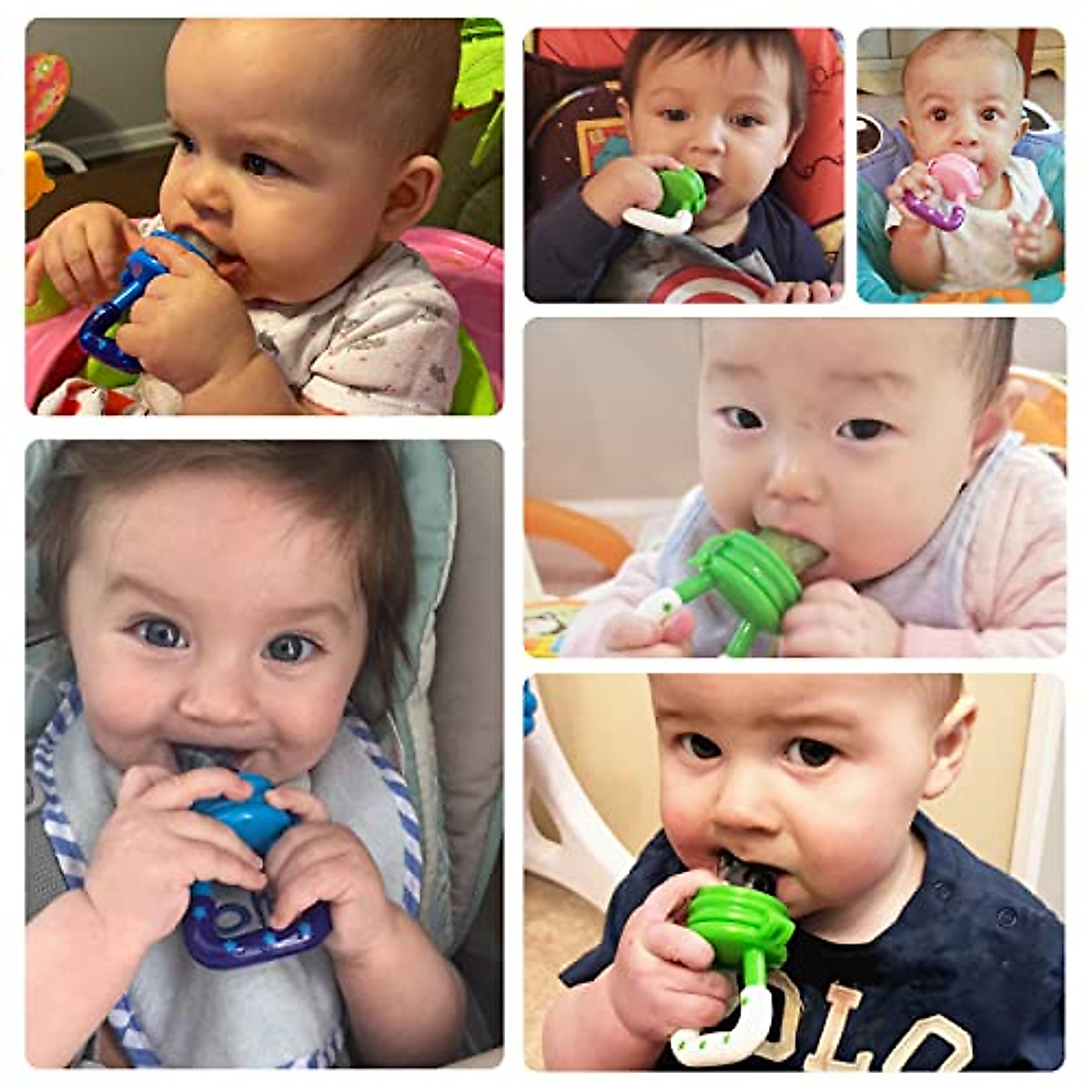 Baby Food Feeder/Fruit Feeder Pacifier (2 Pack) - HAOBAOBEI Infant Teething Toy Teether in Appetite Stimulating Colors, Bonus Includes 3 Sizes Silicone Pouches