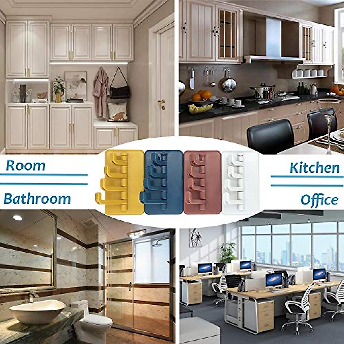 8pcs Colorful Rotating Sticky Wall Hooks for Kitchen Bathroom Wall,Adhesive Hook Hanger for Keys Towels Clothes Bags with 4 Color