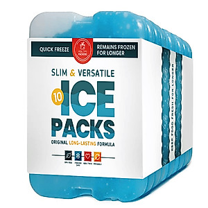 Healthy Packers Ice Packs for Lunch Bags - Original Cool Pack | Slim & Long-Lasting Reusable Ice Pack for Lunch Box, Lunch Bag and Cooler | Freezer Packs for Coolers (Set of 10)