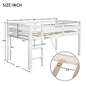 CITYLIGHT Twin Low Loft Bed, Junior White Wood Loft Bed with Ladder, MDF & Pine Frame, 200LBS Capacity, No Box Spring Needed
