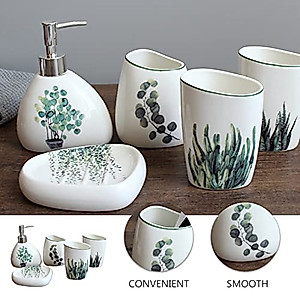 minkissy 5pcs Home Color Travel Men Washing Assorted Women Ensemble Including Green Holder Vanity Soap Tumbler Complete Tray Toothpaste Dish Bathroom Dispenser Liquid Bath Plants Lotion