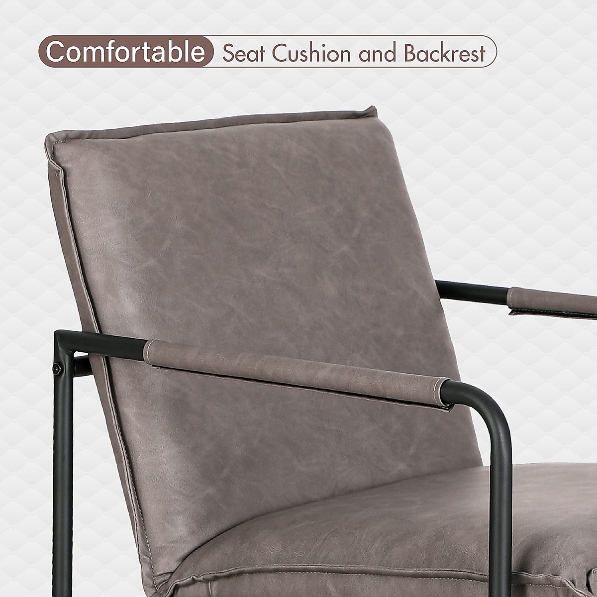 MAISON ARTS Steel Frame Leather Accent Chair Mid Century Modern Lounge Arm Chair Soft Upholstered for Home Office Study Living Room, 350LBS Bear Capacity, Grey