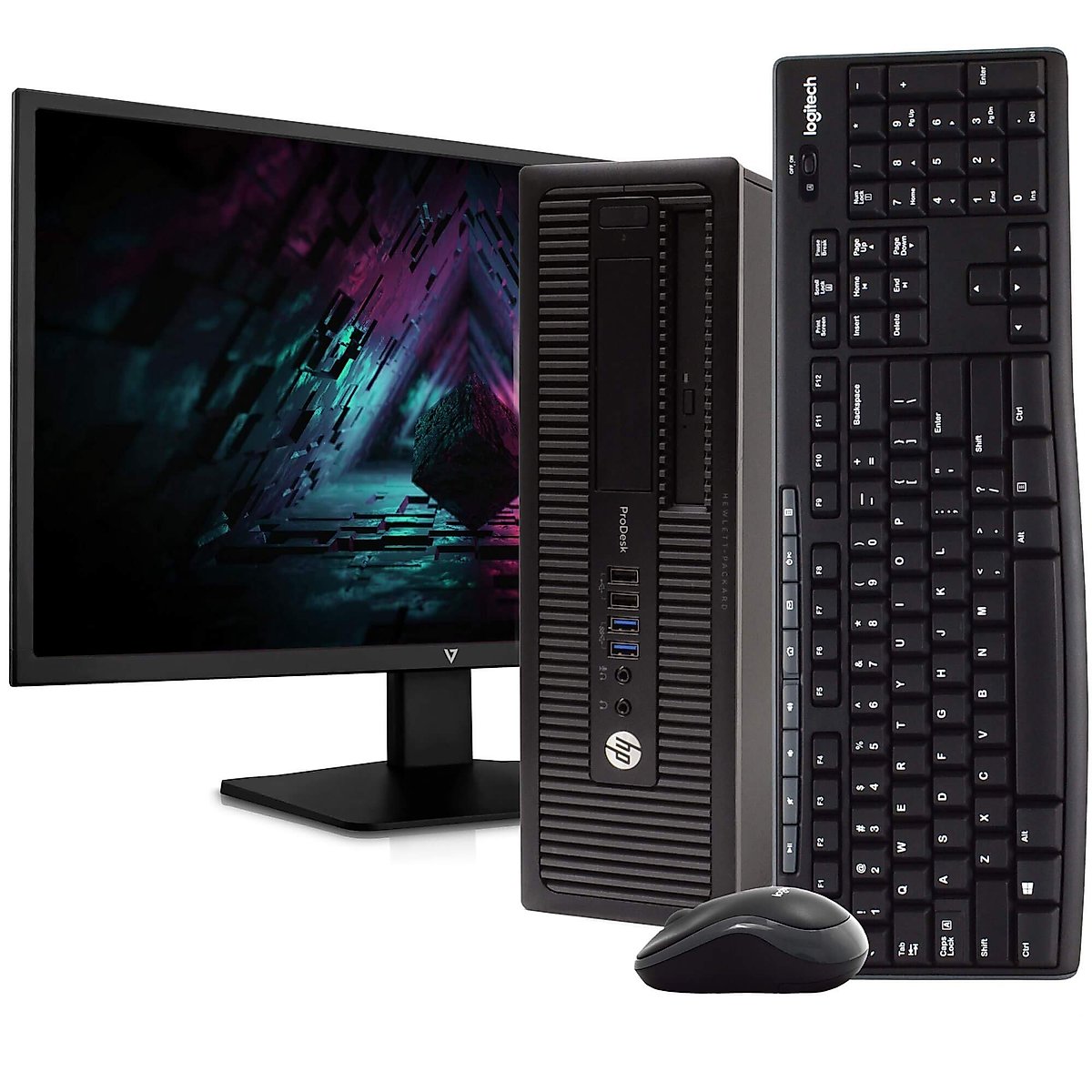 HP ProDesk 600G1 Desktop Computer PC, Intel Quad-Core i5, 500GB HDD Storage, 4GB DDR3 RAM, Windows 10 Home, DVD, WiFi, New 24in Monitor, Wireless Keyboard and Mouse (Renewed)