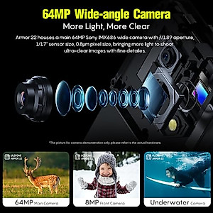 Ulefone Armor 22 (16+128GB) Rugged Smartphone, 64MP Night Vision Camera + 64MP Wide-Angle Camera, Android 13 Unlocked Cell Phone, 6.58 FHD+, 120Hz, 6600mAh, IR Blaster, NFC 4G Dual Sim- All Black