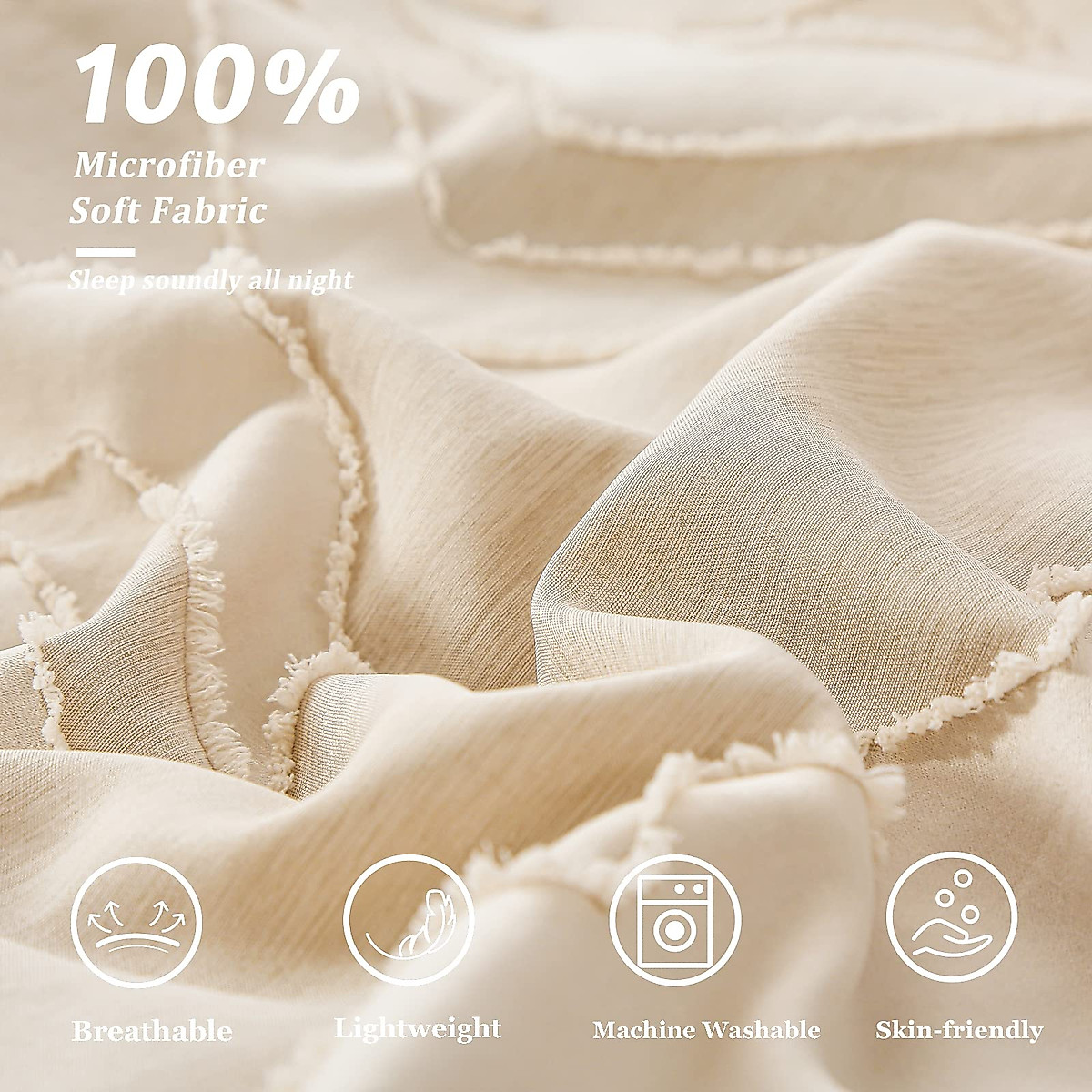 WURUIBO Full Comforter Set,7 Piece Bed in a Bag Beige Tufted Comforter and Sheet Set,Soft Microfiber Boho Bedding Comforter Set for All Season(Beige,Full)