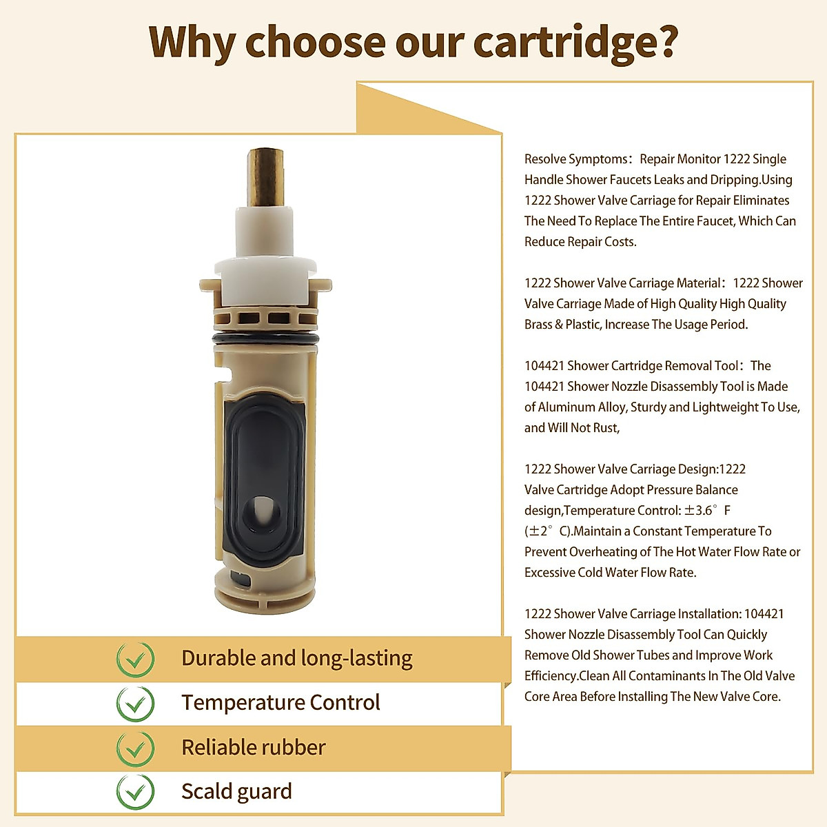 1222B Shower Cartridge 104421 Cartridge Puller Removal Tool Kit Compatible with Moen Posi Temp For 1222B Single Handle Shower Bathtub Faucet Replacement ﻿ ﻿ ﻿ ﻿ ﻿ ﻿