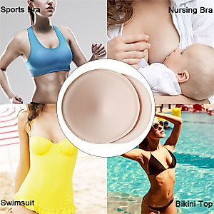 SERMICLE Bra Inserts 4 Pairs, Bra Pads Sewed Stitched Removable for Sports Bra B/C,C/D & D/E Cup Optional (Beige Round, C/D Cup)