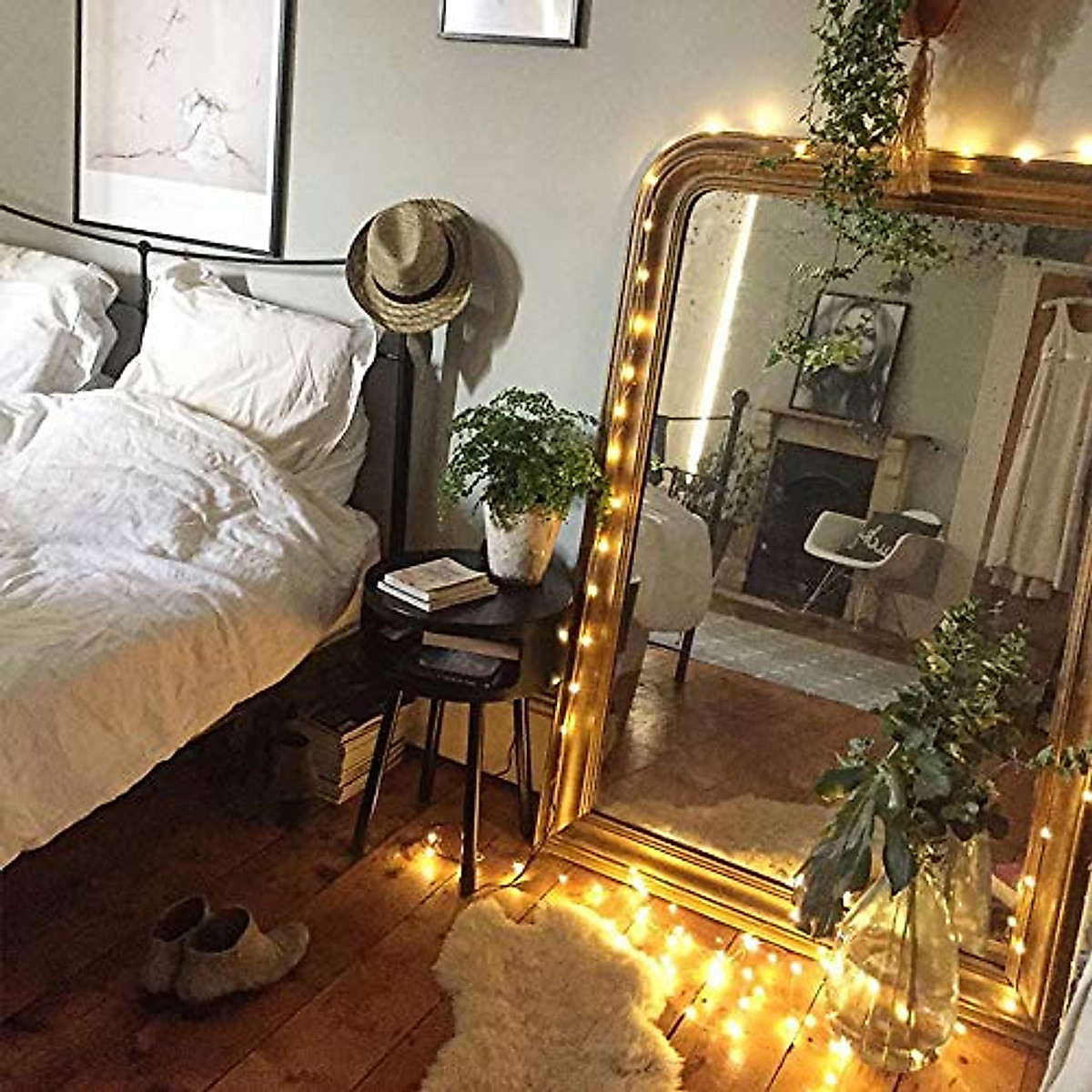 HANNAHONG Twinkle Fairy String Lights,33ft 100 LED,8 Modes USB Plug in with Remote & Timer, Waterproof Copper Wire Blinking Starry Light for Outdoor Christmas Bedroom Patio Wedding Decor,Warm White