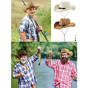 Mepase 12 Pcs Adult Straw Cowboy Hats Western Cowgirls Hat Bulk Wide Brim Beach Sun Hat Floppy UV Protection Hat for Women Men