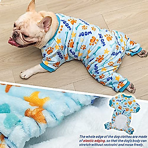 CUSOZWO Dog Pajamas - Soft Fuzzy Velvet Dog Jumpsuit for Small Medium Dogs, Puppy, Cats - Adorable Blue Paw Pattern Onesie Pjs Warm Dog Winter Clothes Dog Apparel for Cold Weather