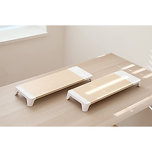 POUT E6 White Wood Desk Monitor Computer Stand Riser Shelf + Qi Fast Wireless Charging Charger Pad Mat for Laptop, Apple, iMac, PC, iPhone, Samsung Galaxy, Airpod 2, Buds