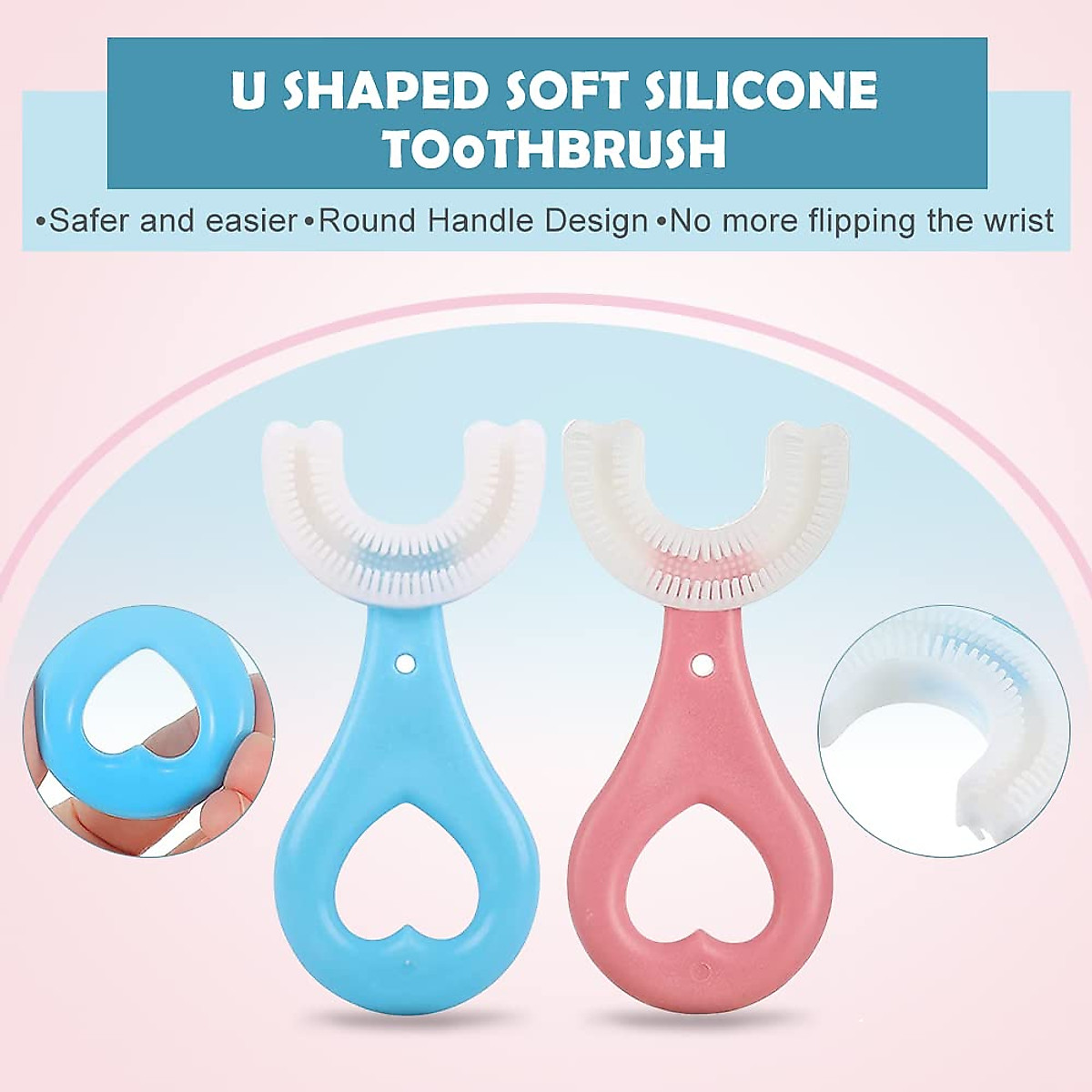 SEGMINISMART Kids U Shaped Toothbrush,U Shape Toothbrush,U Shape Kids Manual Toothbrush,Soft Silicone Brush Head,360° Oral Teeth Cleaning Design for Toddlers and Children,4 Pack