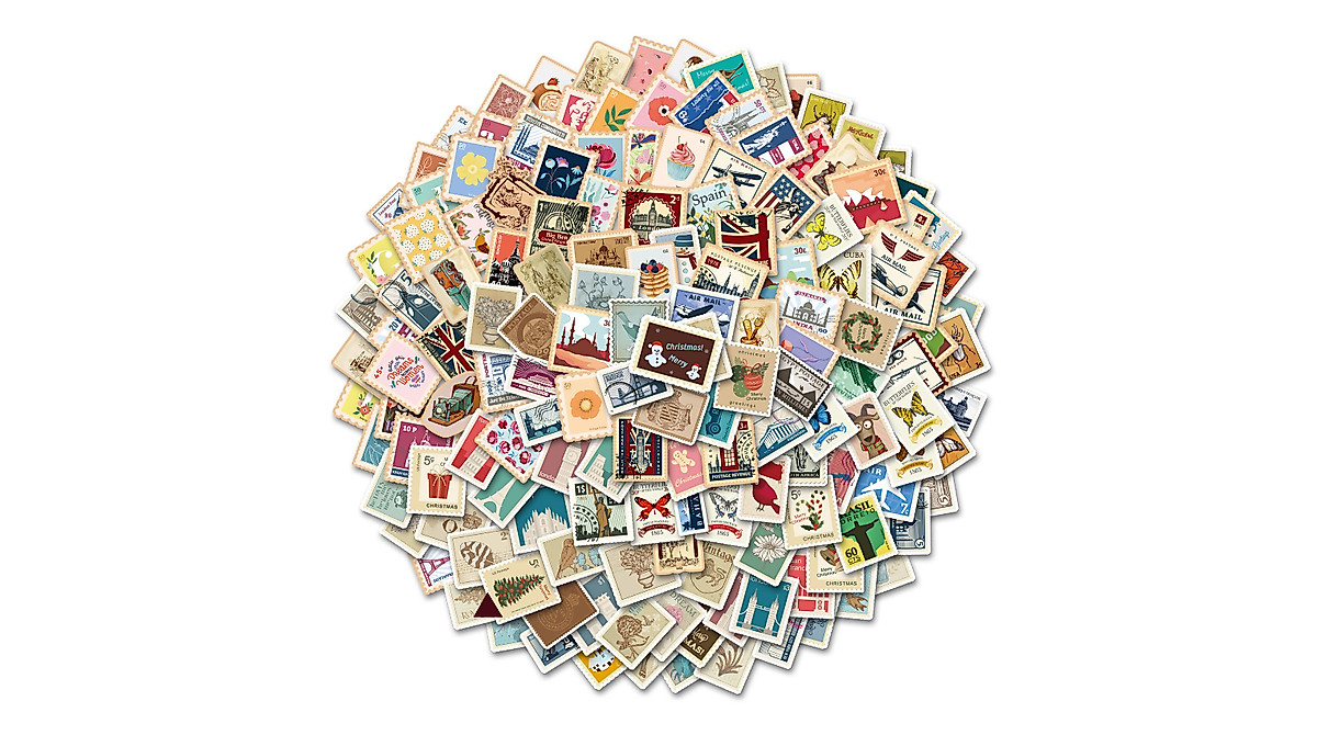 Vintage Postage Stamp Stickers - 200 Waterproof Aesthetic Stickers