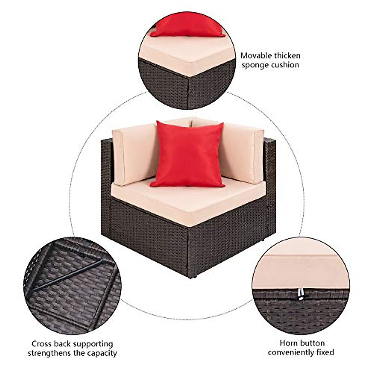 Devoko 9 Pieces Outdoor Sectional Sofa All-Weather Patio Furniture Sets Manual Weaving Wicker Rattan Patio Conversation Sets with Cushion and Glass Table (Brown)