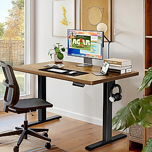 ErGear Whole Piece Standing Desk, 40x24 Inch Thick Adjustable Desk with 4 Height Memory, Electric Sit Stand Desk with Cable Management Tray, Ergonomic Desk for Home Office, Vintage Brown, EGESD72V