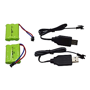 Blomiky 2 Pack 3.6V 700mAh AAA Re-Chargeable Battery Pack with SM-2P Connector Plug and USB Charger Cable for RC Battle Bumper Cars C143 D143 RC Vehicle D143 Battery 2