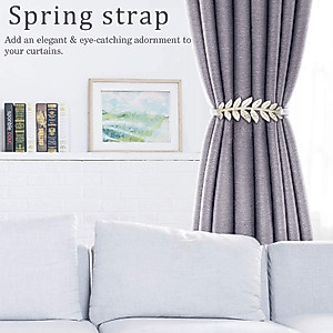 4Pack Aluminum Alloy Spring Design Curtain Tiebacks - Leaf Carving Design Curtain Ties for Drapes - Modern Style Holdbacks (Silver Leaf)