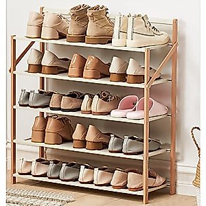 WYQQ Collapsible Shoe Hanger for Home Dormitory Mudroom Standing Bamboo Shoe Storage Rack No Installation(Size:70x23.8x75cm,Color:Pink)