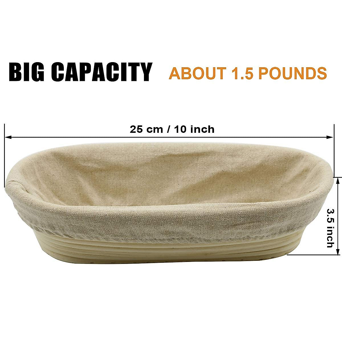 2 PCS 10 inch Oval Long Banneton Brotform Bread Dough Proofing Rising Rattan Basket & Liner for Professional & Home Bakers