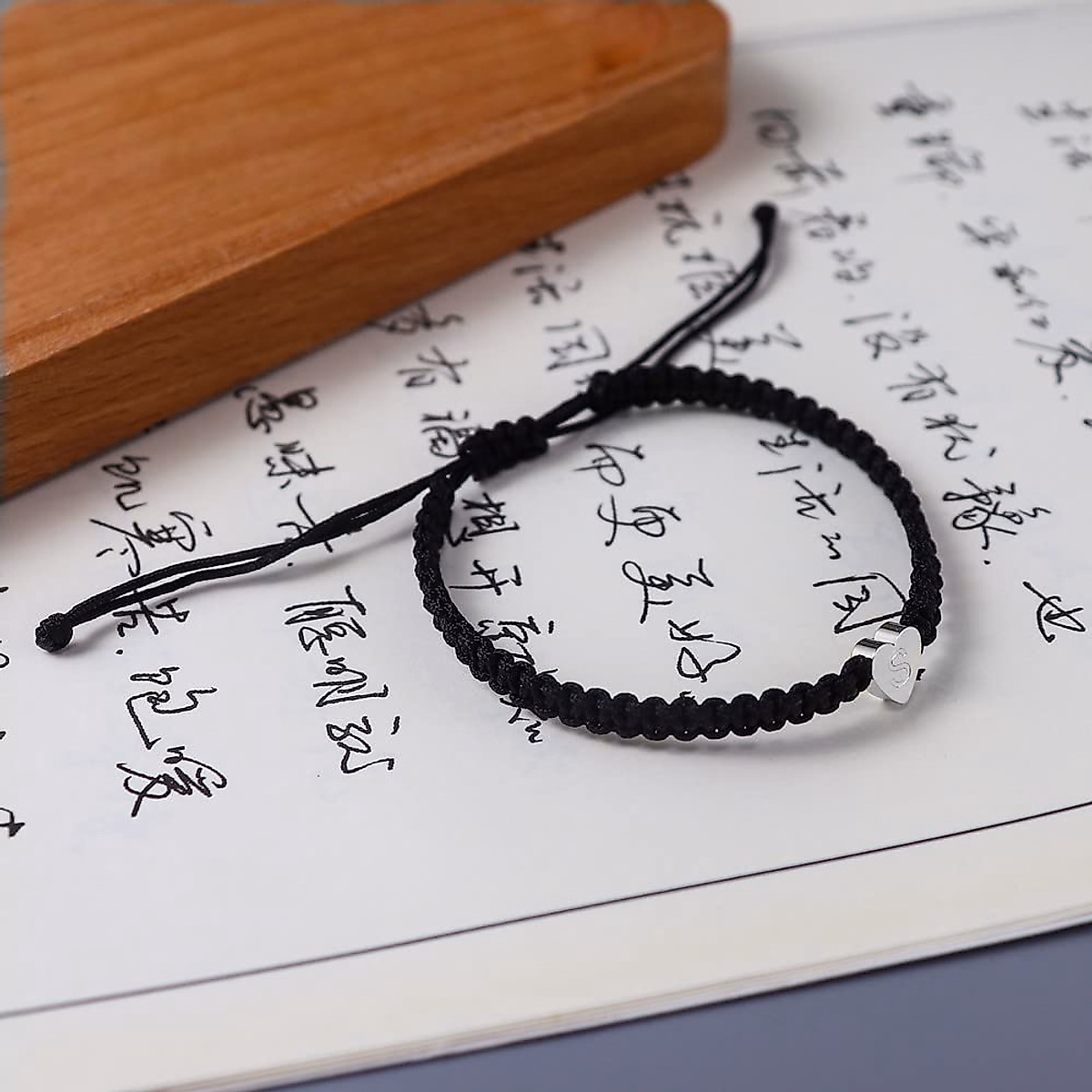 tenghong2021 Heart Initial Bracelets 26 Letters Initial Charms Bracelet for Women Gifts Handmade Rope Braided Adjustable Jewelry for Mom Daughter Birthday Jewelry Gift-Silver C