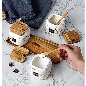 Ceramic Spice Container with Bamboo Lid - Porcelain White