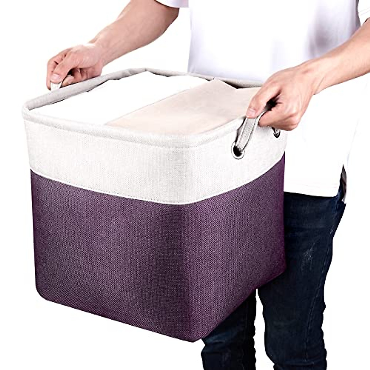 Fabric Cube Storage Boxes Foldable Storage Bins 13-Inch Dark Purple and Silver Khaki Patchwork Storage Baskets Cube Storage Bins with Handle Cubes Inserts Storage for Home and Office Supplies 13x13x13 cube organizer bin 3 Pcs/Pack, Sy-5