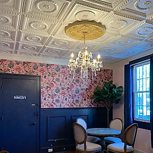 From Plain To Beautiful In Hours 210 Laurel Wreath PVC 2' x 2' Lay-in or Glue-up Ceiling Tile, Pink Lady, 50 Piece