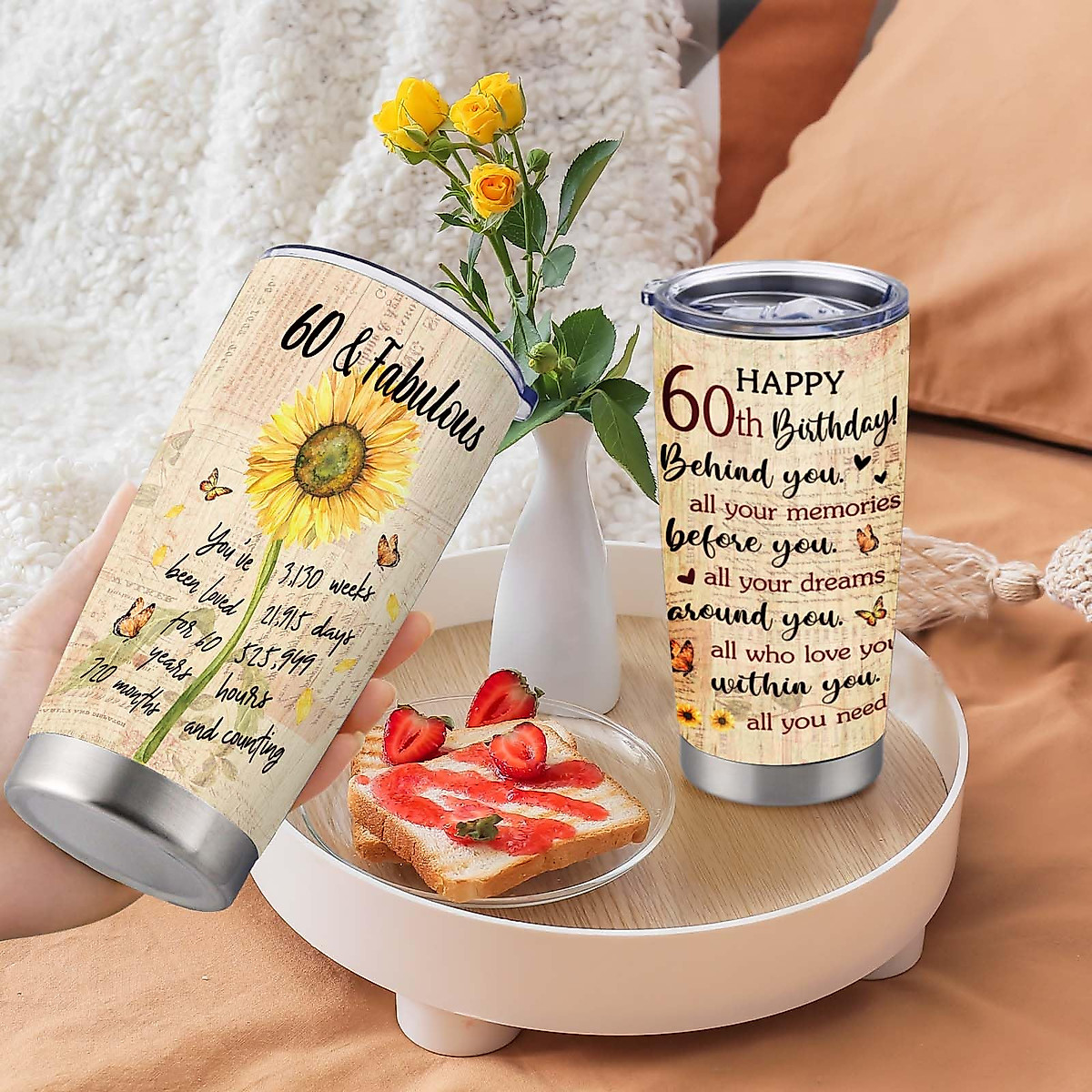 RipGlim 60th Birthday Gifts for Women, Tumbler Gifts for 60 Year Old Women, 60th Birthday Gifts Ideas Cup, 60th Birthday Decorations Women, Happy 60th Birthday Gifts Mug-20oz