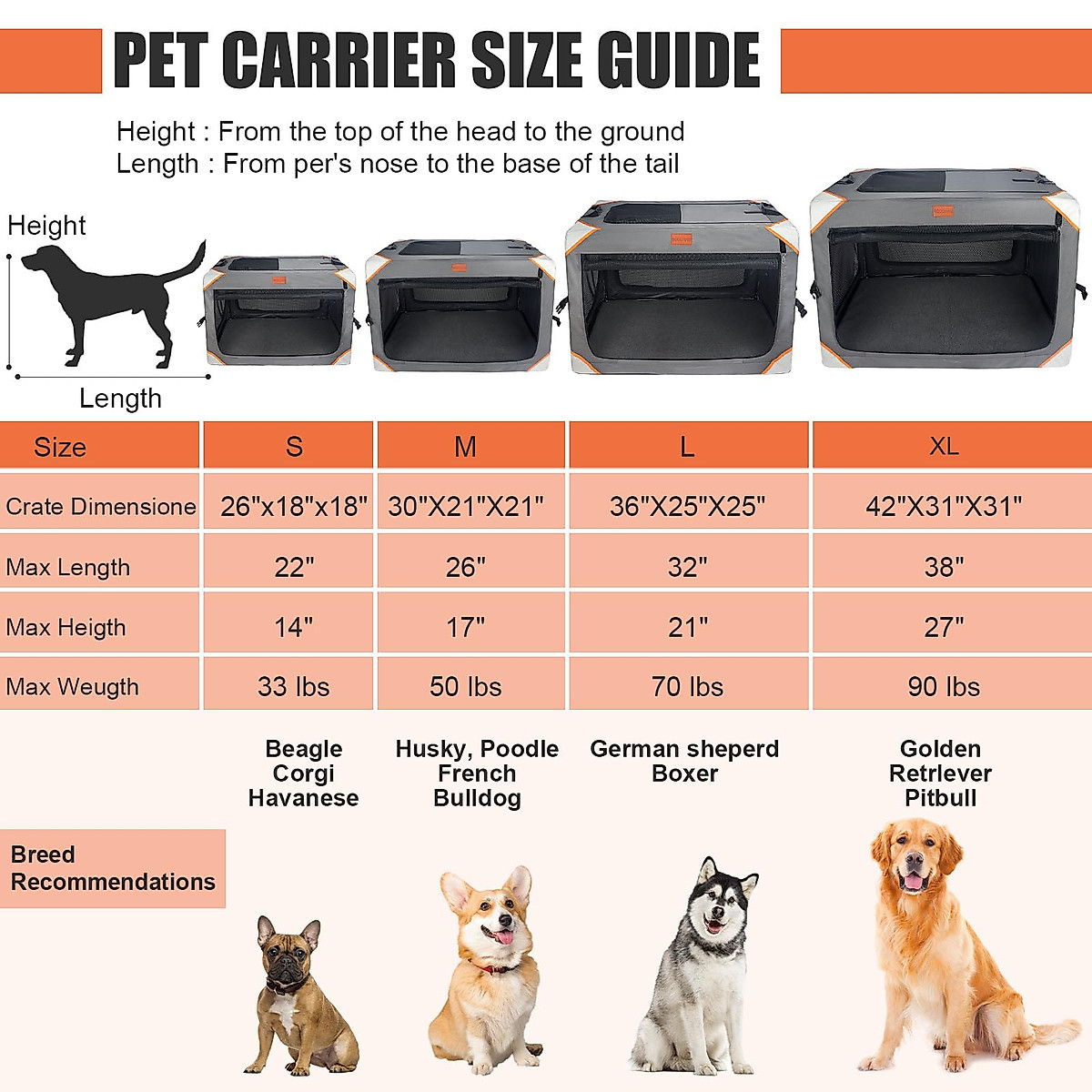 BCOCHAO Collapsible Dog Crate-Portable Dog Travel Crate for Medium/Large Dogs,4-Door 36 in Dog Crates,Sturdy and Durable,Breathable and Comfortable,Suitable for Indoor and Outdoor Travel;Dog Blanket