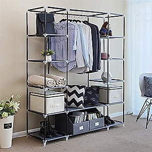 Knocbel 69" Tall Freestanding Closet Organzier Clothes Garment Rack Dustproof & Waterproof Fabric Cover with Storage Shelves & 1 Hanging Rod (Gray)