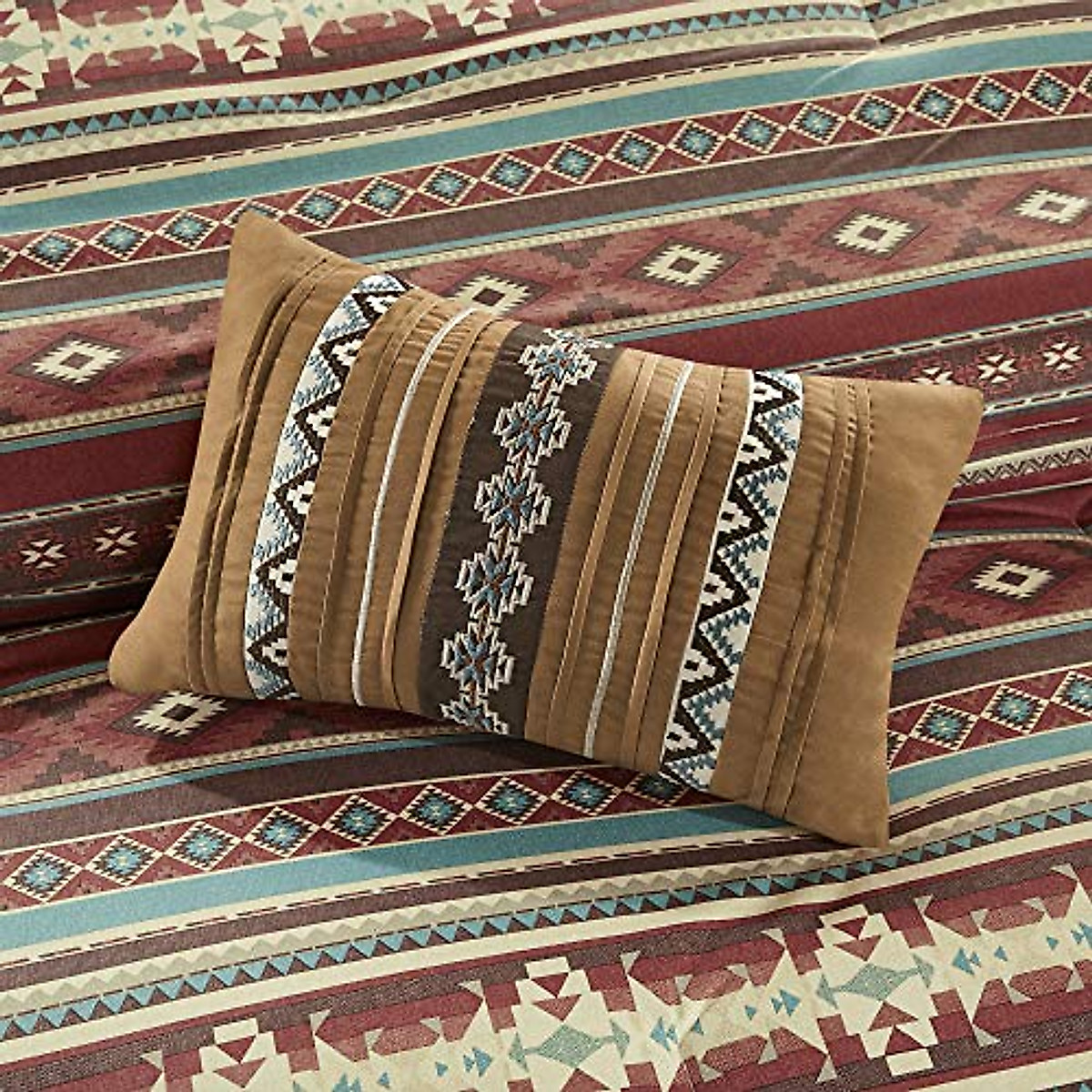 Madison Park Cozy Comforter Set-Rustic Southwestern Style All Season Down Alternative Casual Bedding, Matching Shams, Decorative Pillows, Queen (90 in x 90 in), Spice Brown Multi