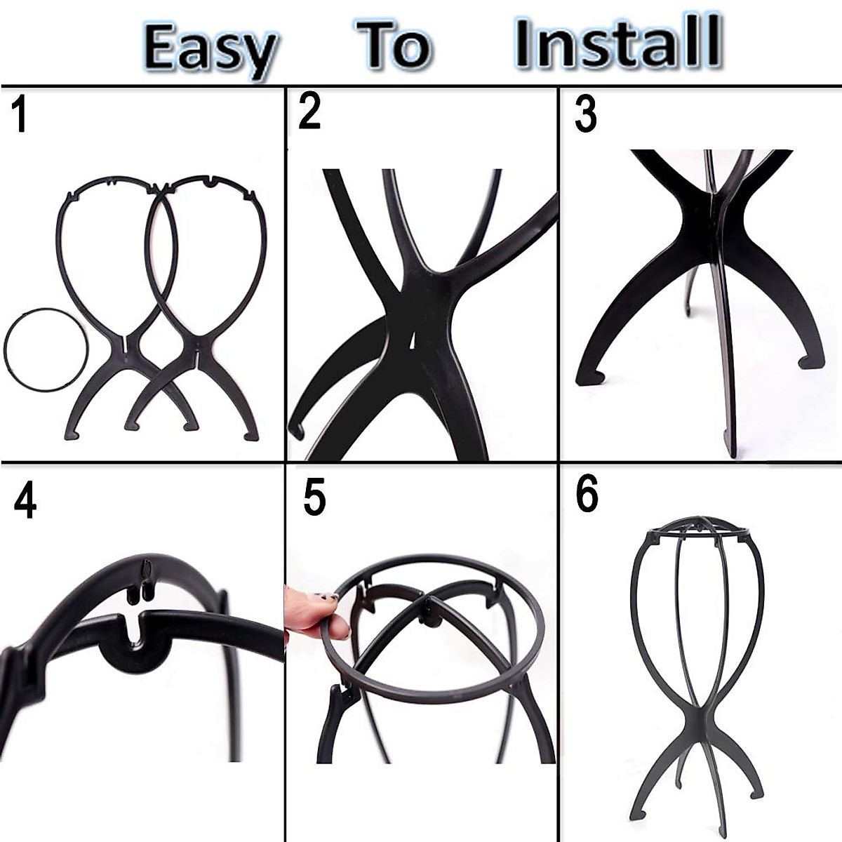 wiysday 6PCS Wig Holder，Wig Stands, Collapsible Wig Stand for Short Wig,14 inch Portable Travel Wig Holder (Black)