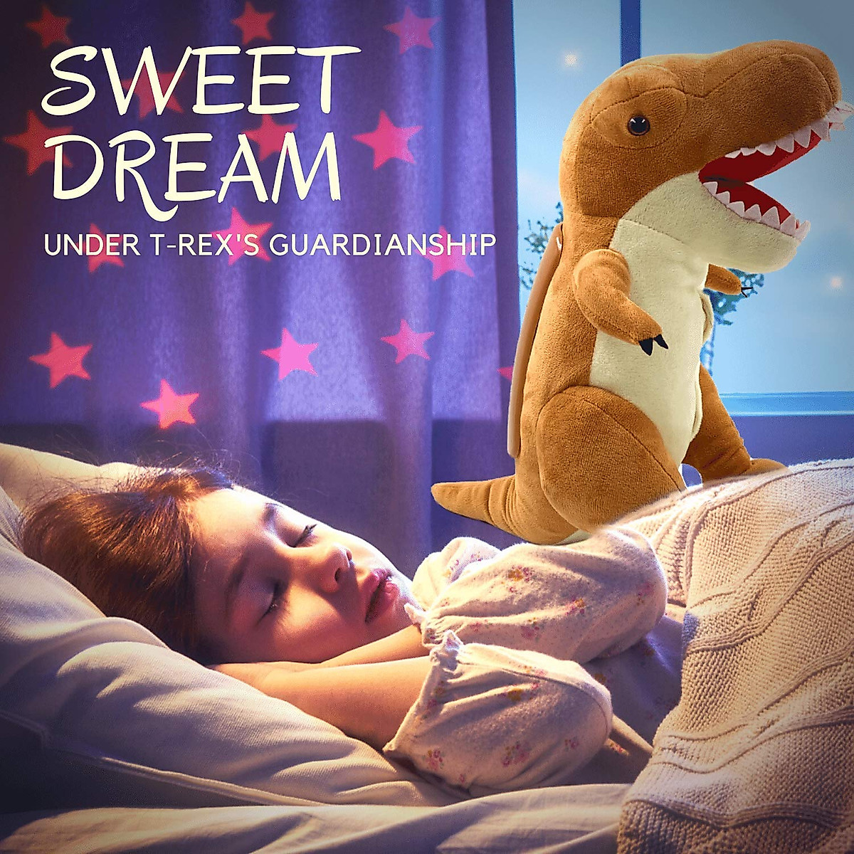 InnoBeta Dinosaur Stuffed Animal Star Night Light Projector, 14" T-Rex Fluffy Plush for Baby Girls, Boys, Kids, Children, Gifts for Birthday, Christmas, Valentine's Day, Dinosaur Nursery Room Decor