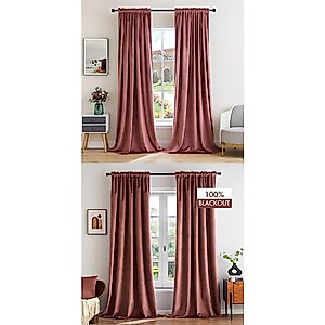 MIULEE Dusty Rose Velvet Curtains 84 inch Long and 100% Blackout Velvet Curtains